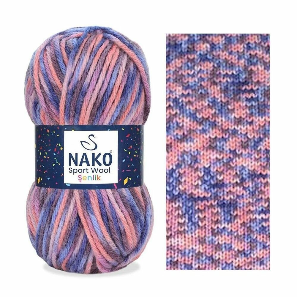 Пряжа Sport wool senlik Nako, принт - 87742, 25% шерсть, 75% премиум акрил, 5 мотков, 100 г, 120 м.