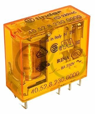 Реле Finder 40.52, коммутация 8А, 2 полюса, однофазное, IP20, оранжевое