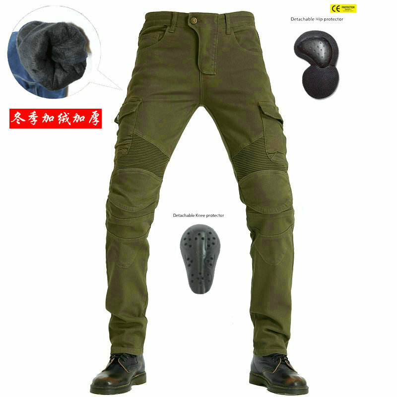Мотоциклетные брюки VOLERO JES-36, бархатные, зимние, армейский зелёный, XXXL