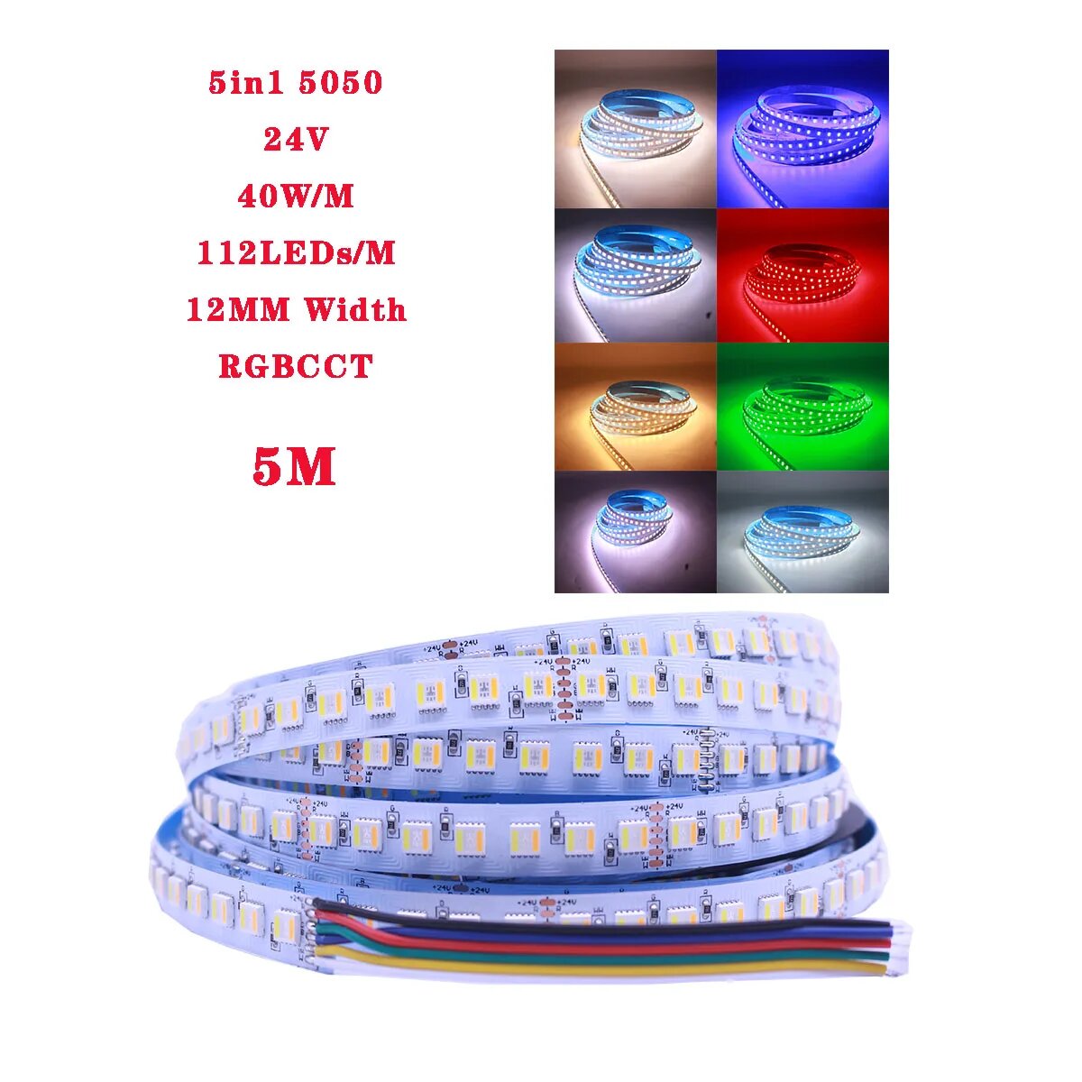 Гибкая светодиодная лента Taslauk RGB+CCT RGBCCT RGBWW 5050 5M 24V 112LEDs, Non waterproof IP20