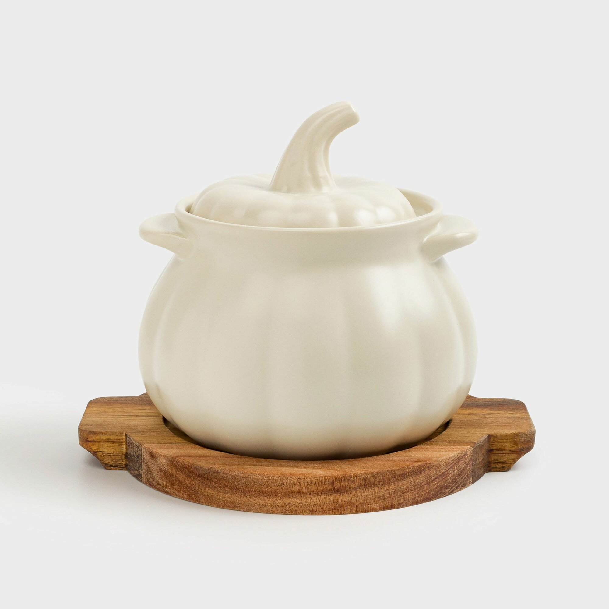 Кокотница, 12 см, 530 мл, с крышкой, на подставке, кремовая, Тыква, Gourd