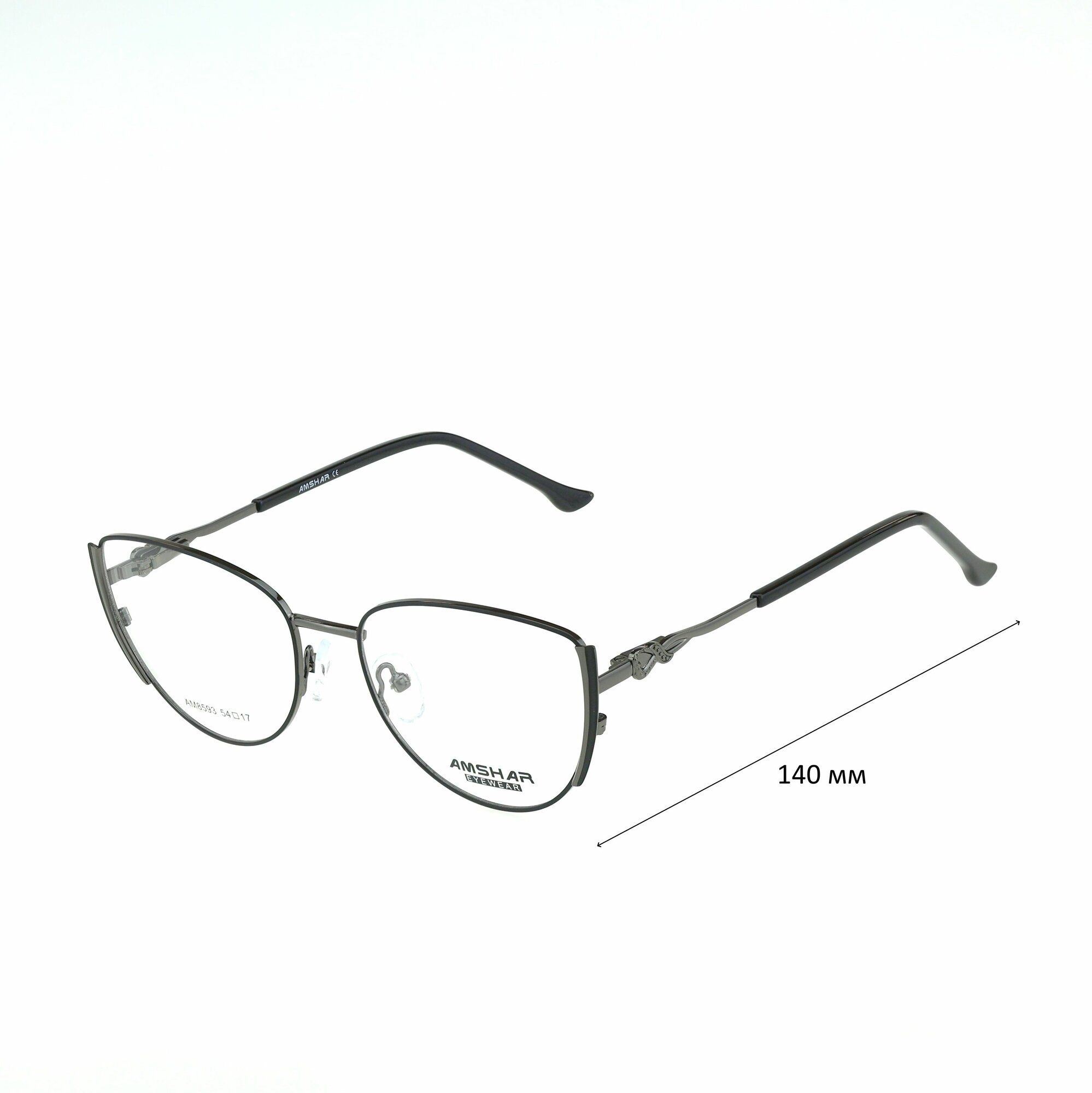 Оправа для очков Amshar Eyewear 8593, ободковая, форма "бабочка", черная/серебристая