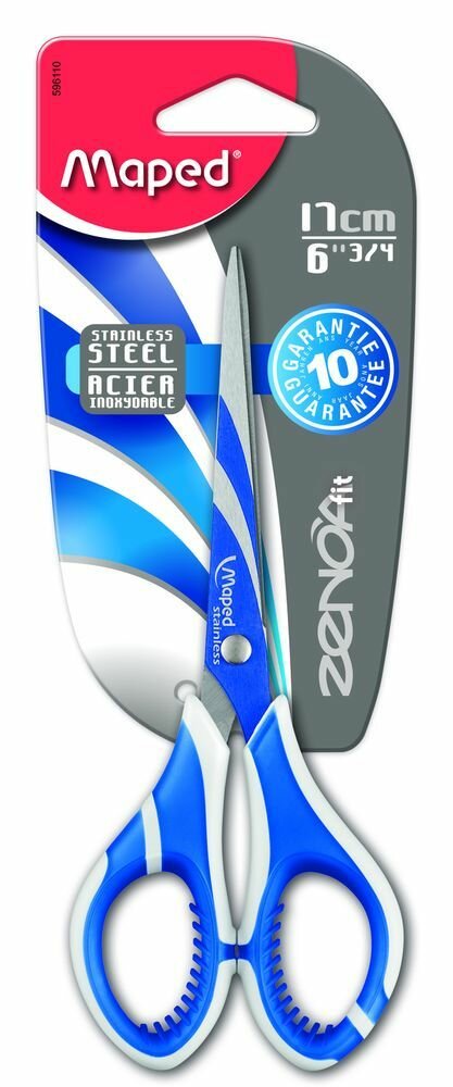 Ножницы 17 см с рисунком на лезвиях, MAPED ZENOA FIT, обрезиненные ручки с системой "антишок", гарантия 10 лет, симметричные