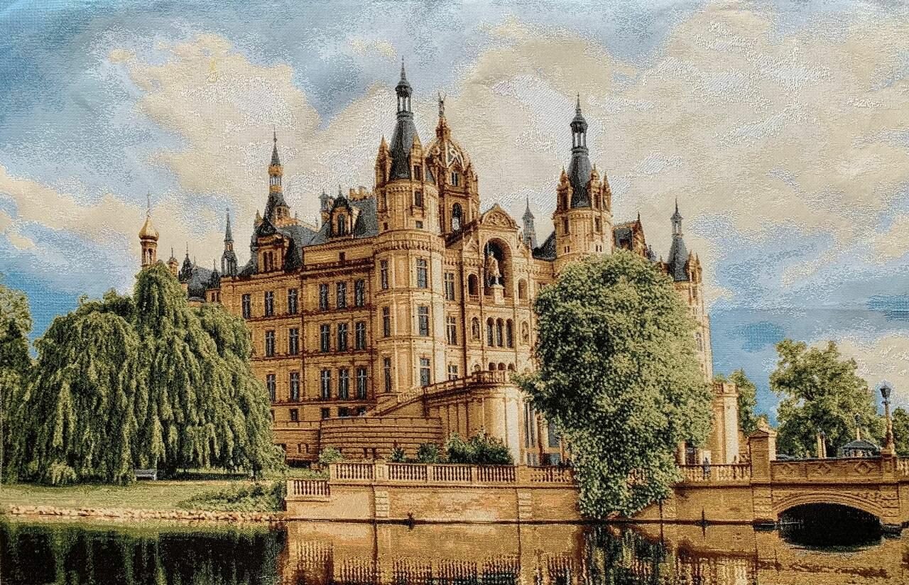 Гобелен, гобелен без рамы 110х70 см / "Замок на берегу озера"