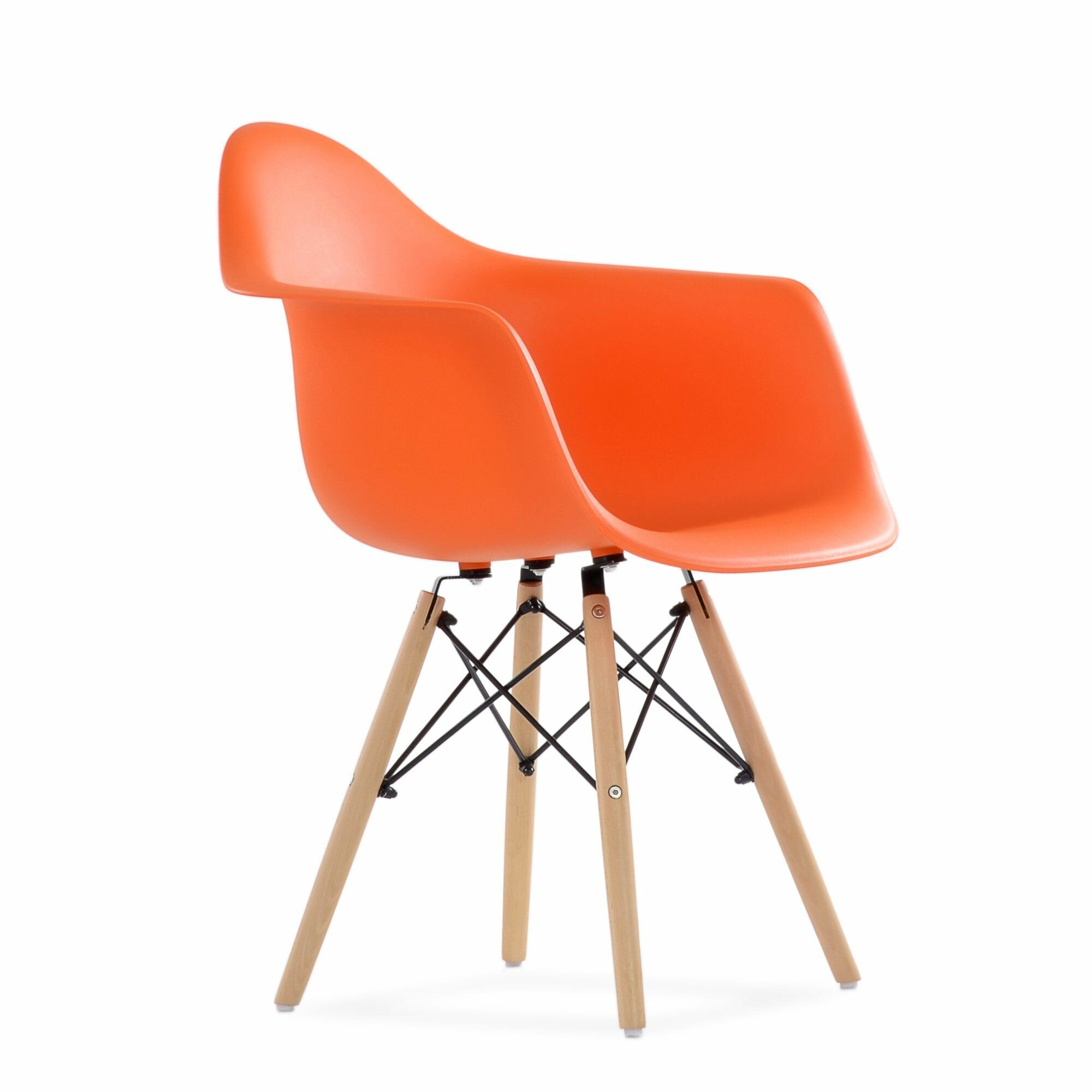 Стул-кресло Eames style STOOL MARKET оранжевый, пластик, дерево, твердое сиденье, с подлокотниками