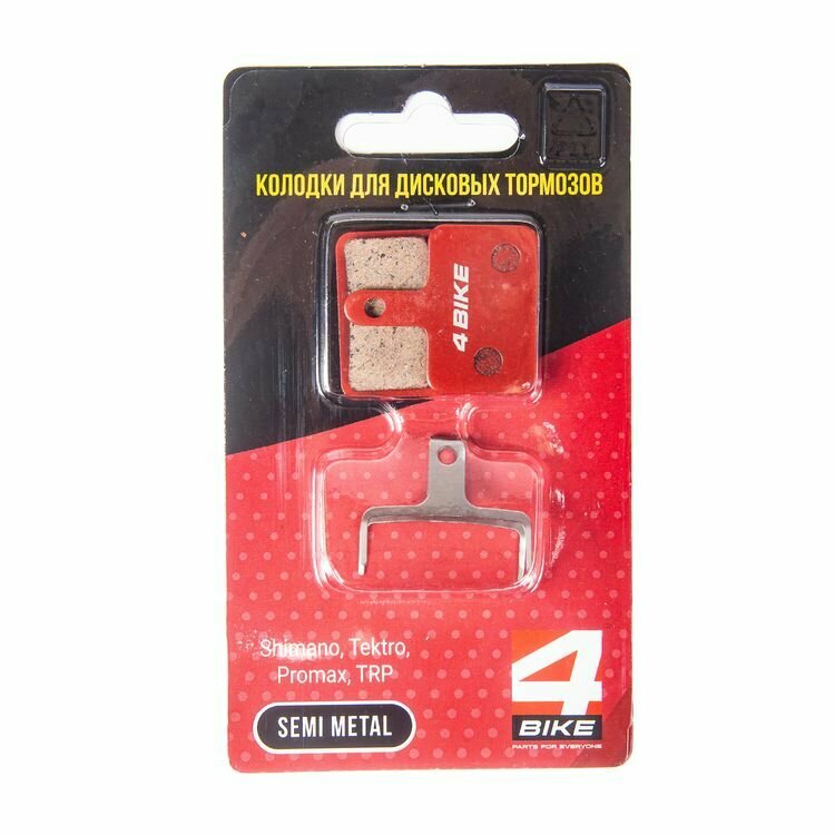 Колодки для дисковых тормозов 4BIKE AD 0102 SM в блистере, компаунд Semi Metal для Shimano, Tektro, Promax, TRP