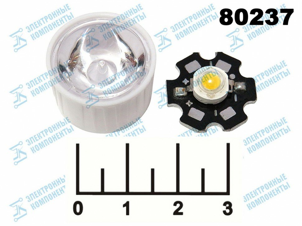 Светодиод LED 3W белый теплый LXHL-W3S/O 3500K с линзой 15гр