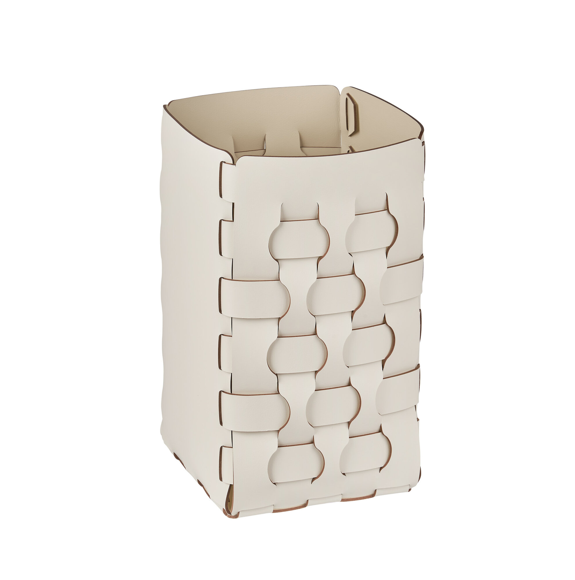 Мусорное ведро из натуральной кожи, плетение Dubai, белая, 20x20x35 см