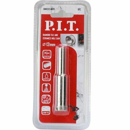 Коронка алмазная по керамике P.I.T. 12x65 мм(AMAS12-0012)