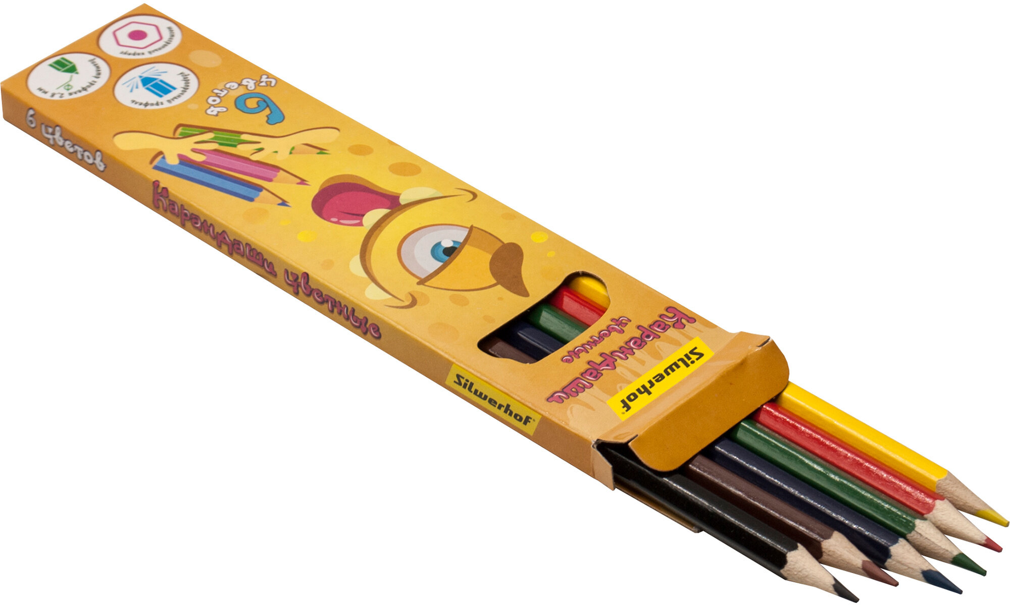 Карандаши цв. Silwerhof Eco 2.65мм шестигран. дерево ассорти 6цв. коробка/европод