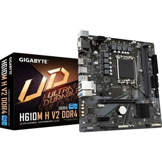 GIGABYTE H610M H V2, LGA1700, H610, 2*DDR5, 4*SATA, 1*M.2, 2*USB 3.2, 4*USB 2.0, 1*PCIx16, 1*PCIx1, D-Sub+HDMI, mATX