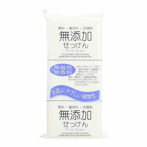 Nihon Натуральное кусковое мыло "No added pure soap" без добавок для всей семьи, кусок 100 г х 3 шт