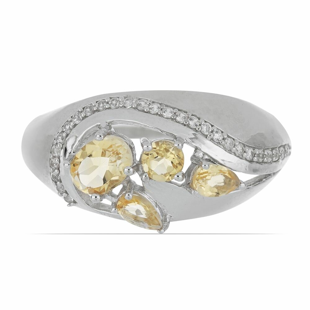 Кольцо, серебро, 925 проба, родирование, цитрин, циркон