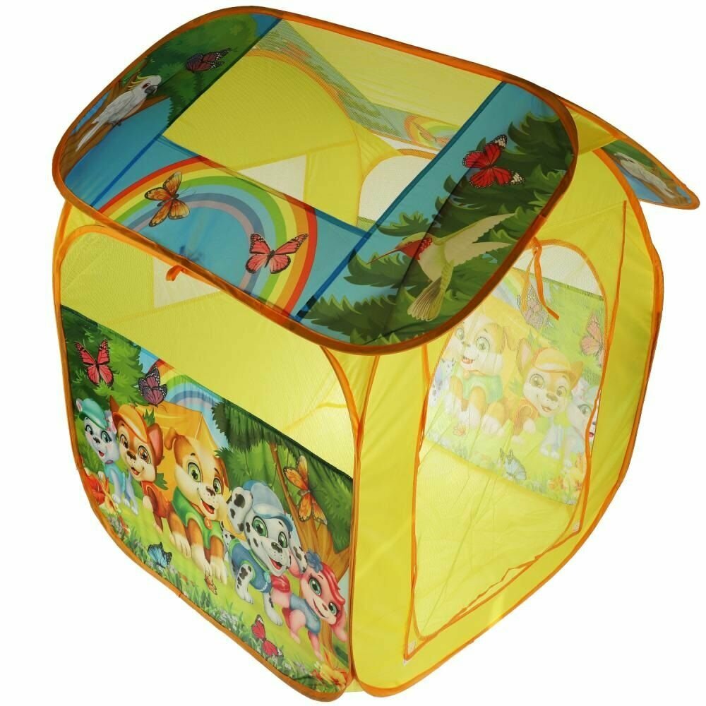 Детская игровая палатка домик 83 х 80 х 105 см "Щенки", окошки и дверь из прозрачной сетки, дверь на липучке и завязке