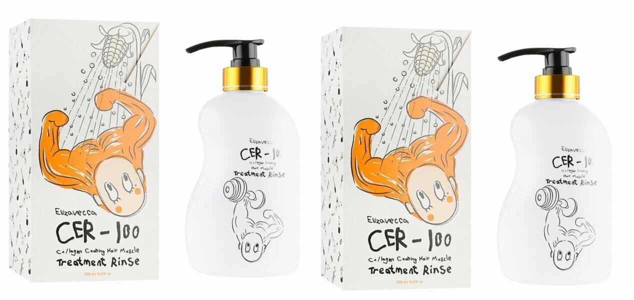 Маска для волос Elizavecca, CER-100 Collagen Coating Hair Muscle Treatment Rinse, с коллагеном, 500 мл, 2 шт