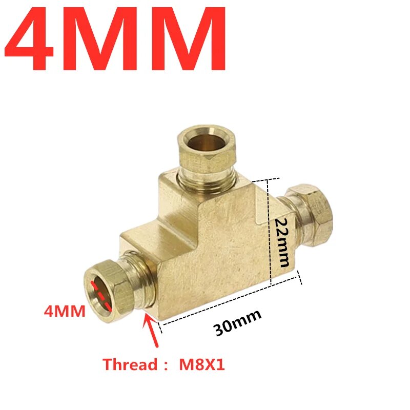 Латунный трёхходовой фитинг HAOYUNMA, 4 мм, M8x1