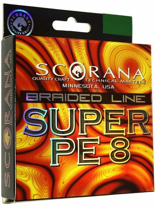 Шнур плетеный Scorana SUPER PE 8 green (темн.-зел.), 150m 0,10 мм/4,35 кг