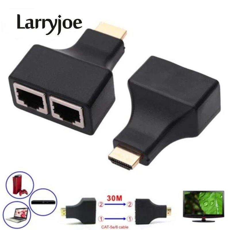 2 шт./компл, совместимому с HDMI к двойной Порты RJ45 сетевой кабель удлинитель по от Cat5e/Cat6 кабели 1080p для HDTV HDPC PS3 STB возможностью погружения на глубину до 30 м
