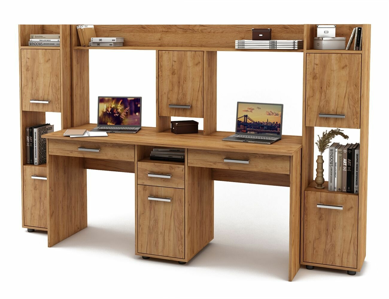 Стол письменный для двоих со стеллажами Остин (Ливерпуль) 15 дуб золотистый