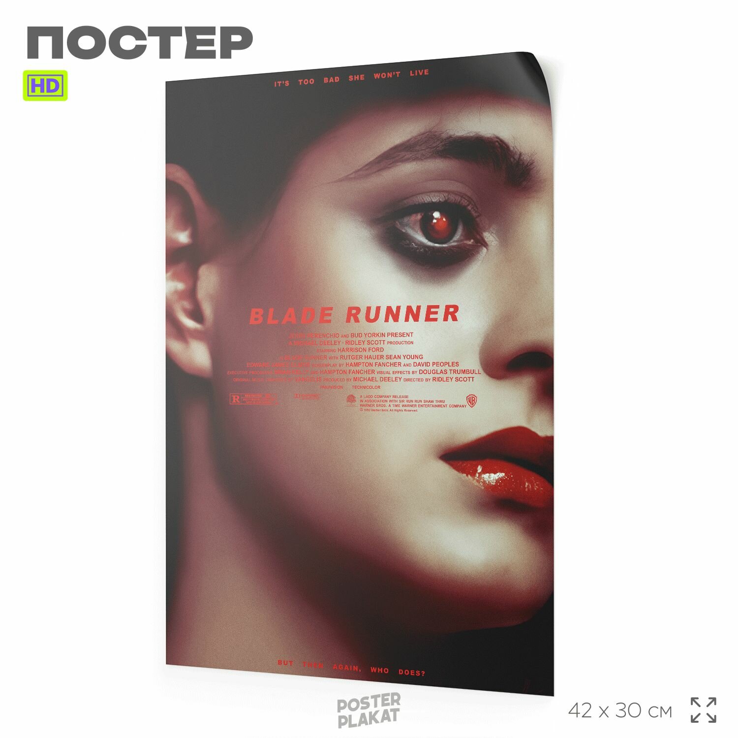 Постер Бегущий по лезвию / Blade Runner, по мотиву фильма, Шон Янг, фильмы 80-х, А3 (420х297 мм), Постер Плакат