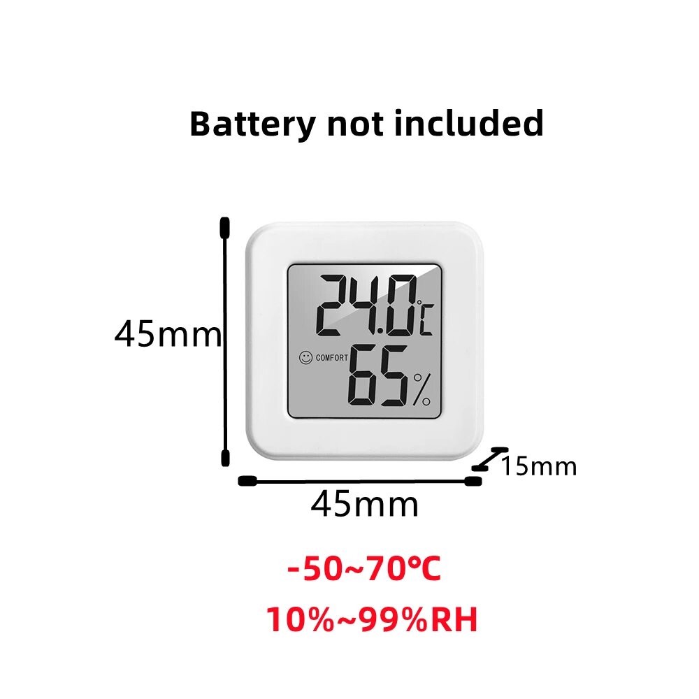 Мини термогигрометр цифровой, 45x45x15 мм, -50~70°C, 10%~99% RH,