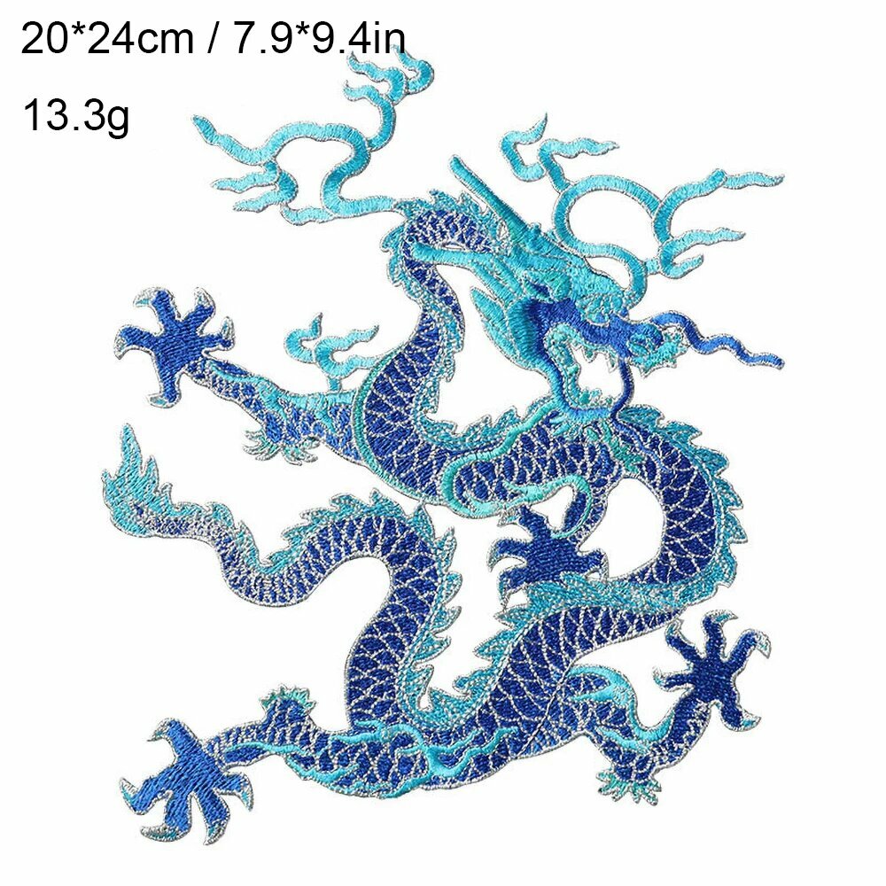 Декоративная нашивка с вышивкой дракон AHYONNIEX 20*24см blue