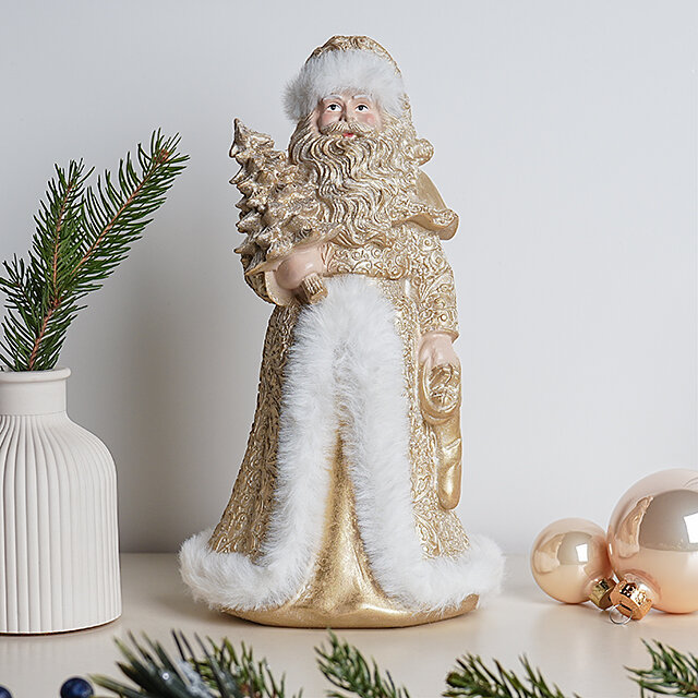 Новогодняя фигурка Дед Мороз в золотой шубе 23 см, Due Esse Christmas, XNA22015782