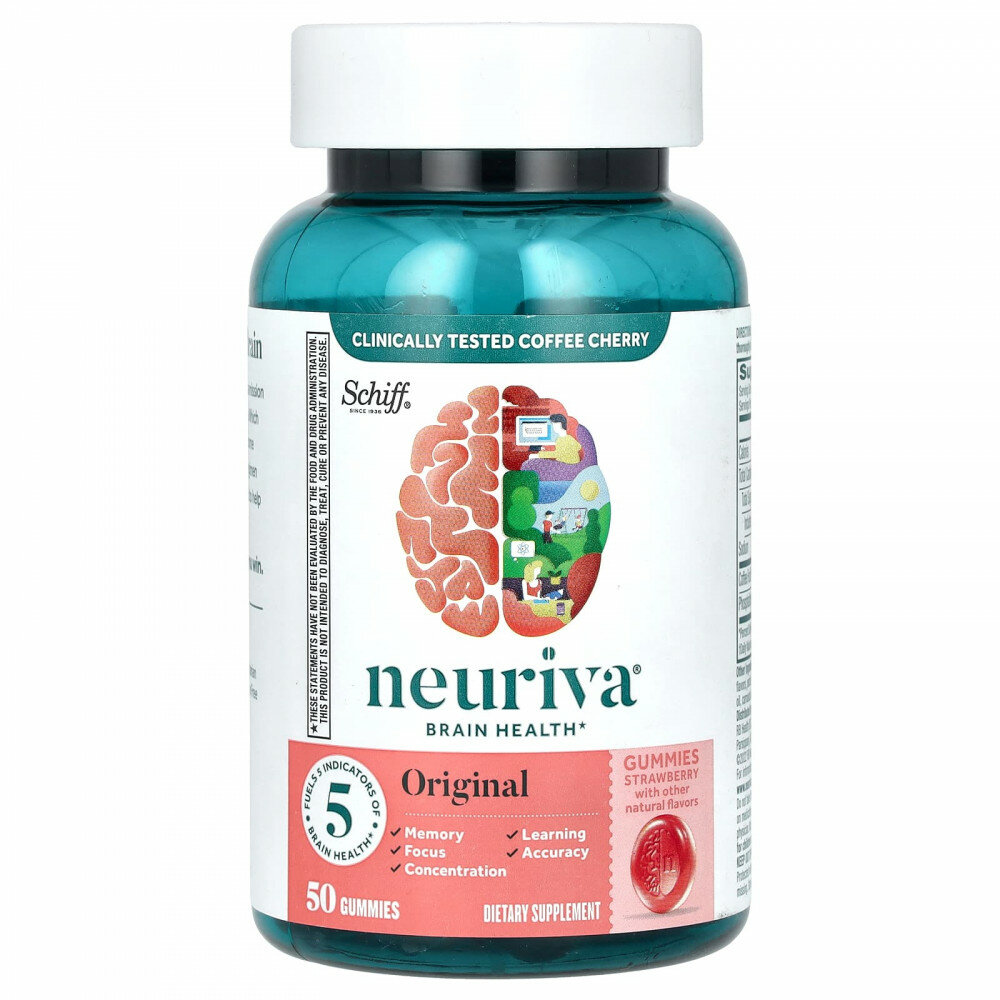 Schiff, Neuriva Brain Performance, оригинальный, со вкусом клубники, 50 жевательных таблеток