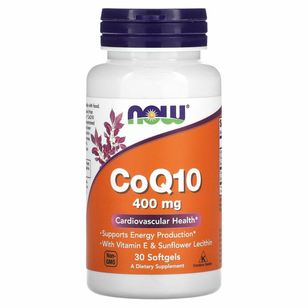 NOW Foods, коэнзим Q10 с витамином E и подсолнечным лецитином, 30 капсул