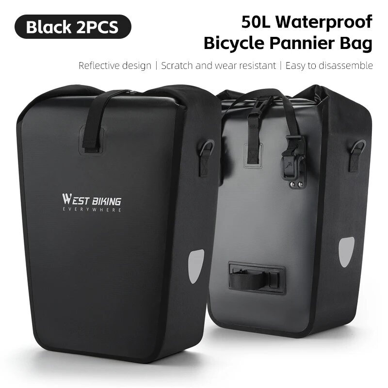WEST BIKING Водонепроницаемая сумки для велосипеда 29л Черный, 377-2PC-50L
