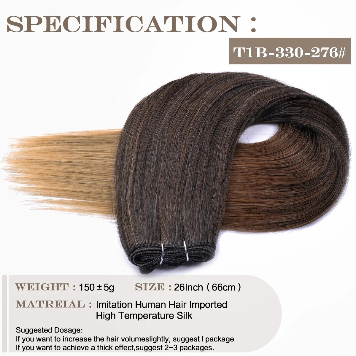 Каштановые пряди STRAIGHT T1B-330-276, 26 дюймов, 150G