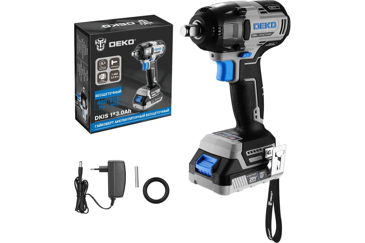 DEKO Гайковерт аккумуляторный бесщеточный DKIS, 20В, 1х3.0Ач, 400Нм 085-1067