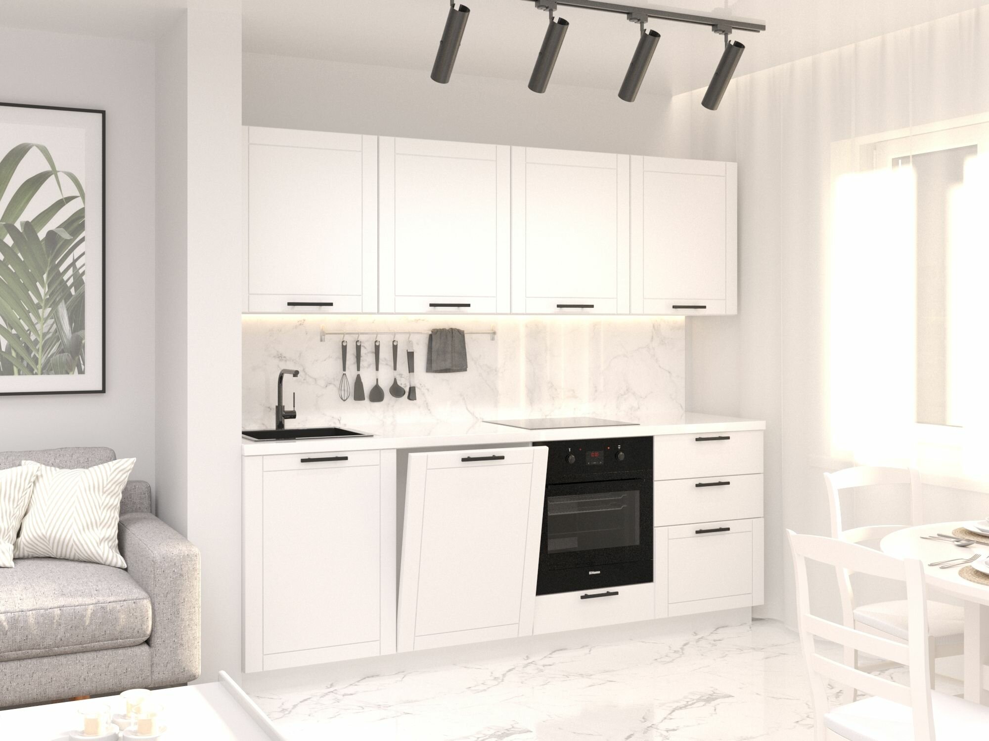 Кухонный гарнитур Лофт White Silk, 2300 мм