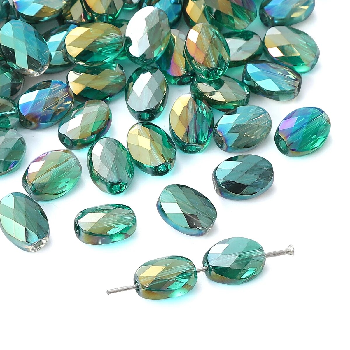 Бусины Beadia стеклянные овальные 8х11 мм 10 шт. Изумрудный, A-Dark Green