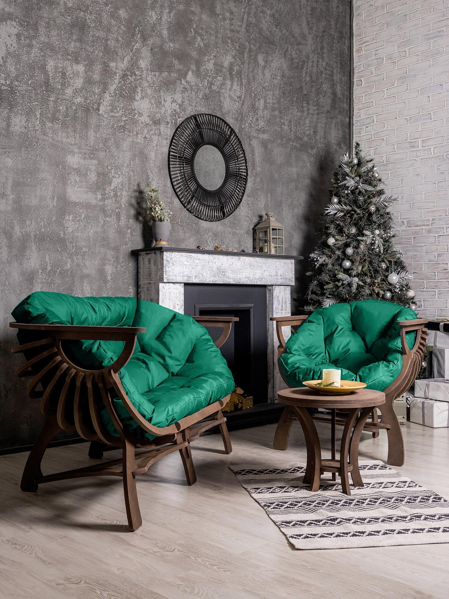 Набор садовой мебели 4 персоны, с влагостойким подушками изумрудного цвета