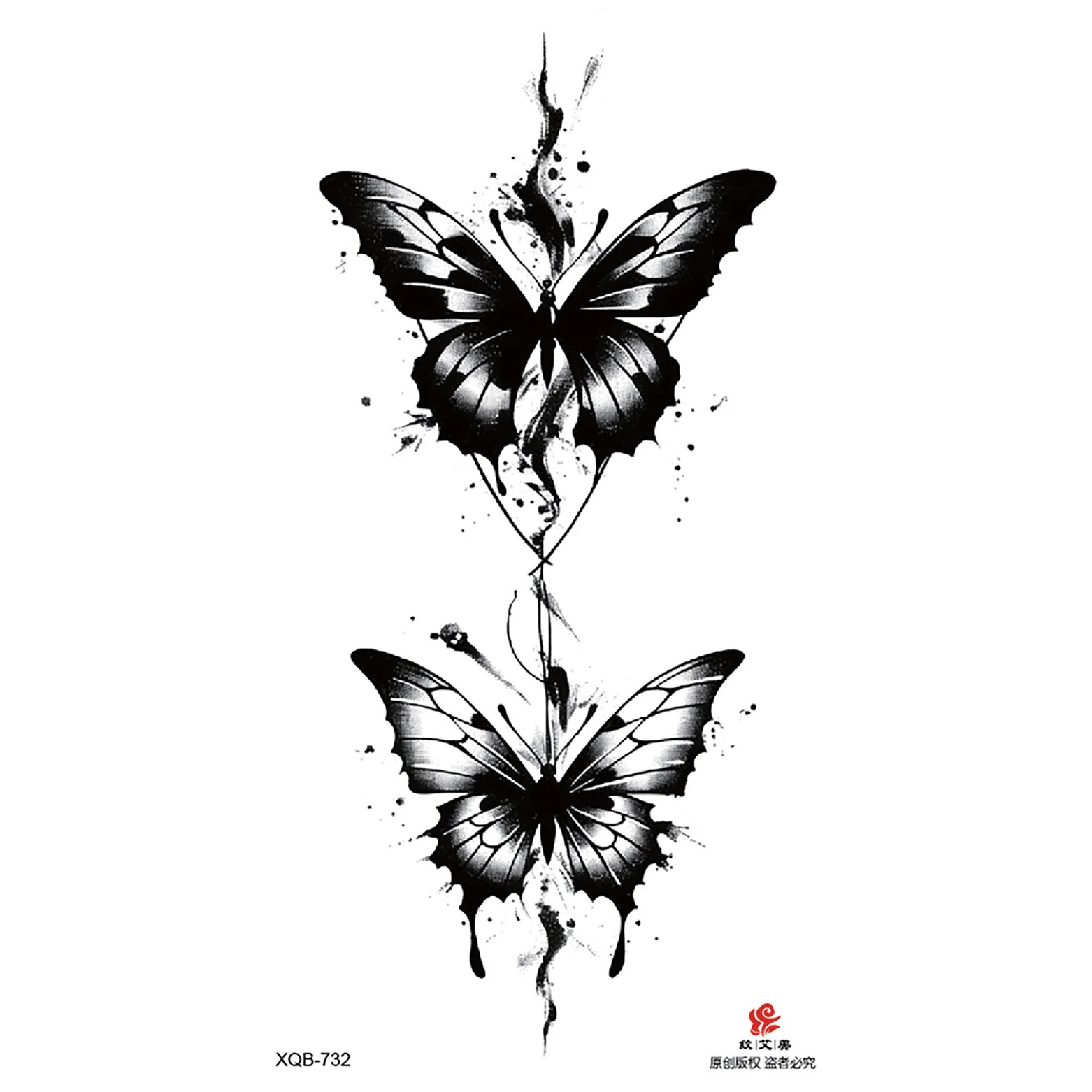 Черный цветок, водостойкая временная татуировка, наклейка, красота, бабочка, роза для женщин, 3D вспышка, боди, рука, моющиеся поддельные татуировки 01-QXQB-732