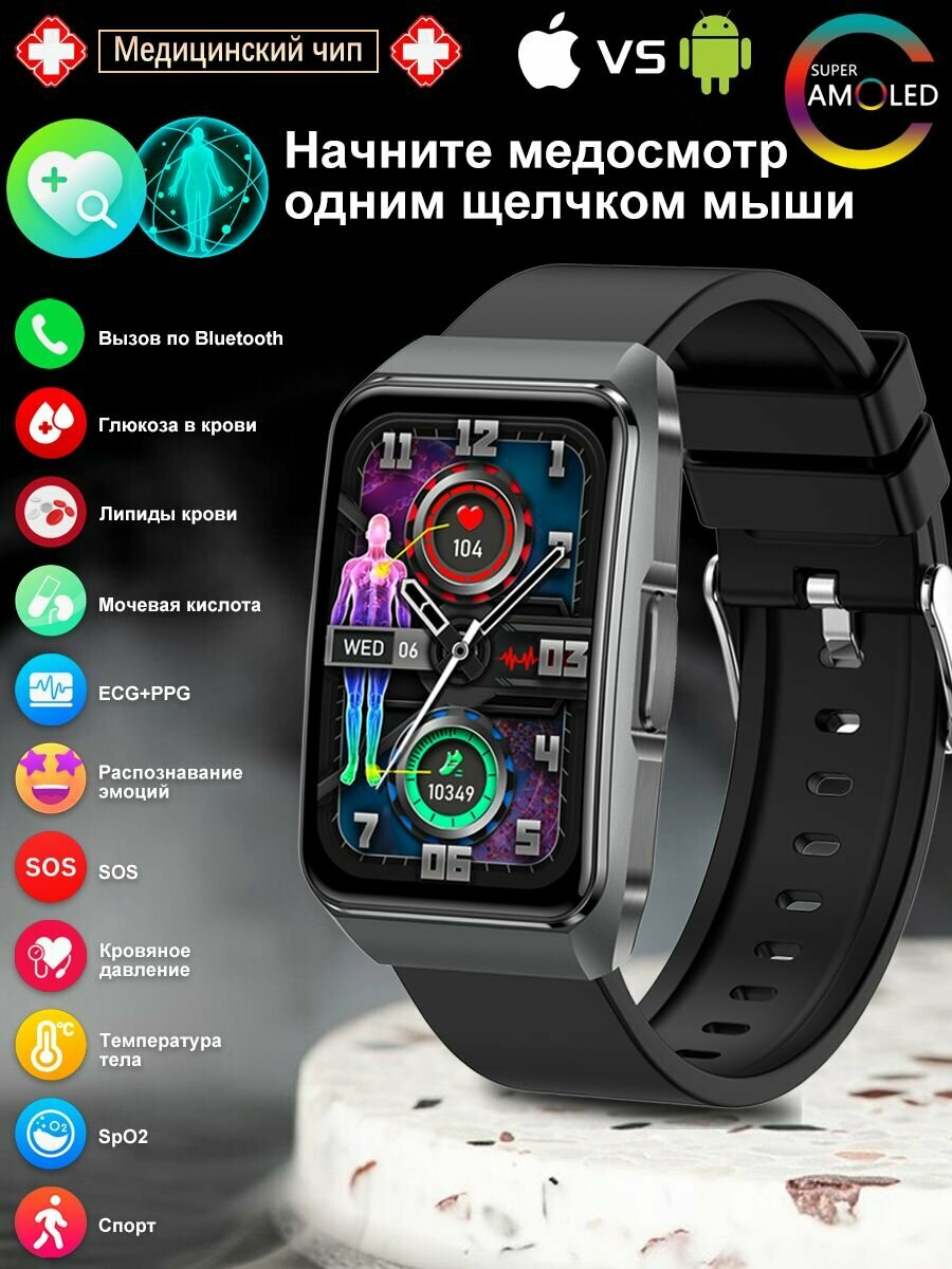 Мужские и женские умные часы с функциями измерения артериального давления, ЭКГ, мониторинга глюкозы, звонка по Bluetooth, браслет для мониторинга здоровья