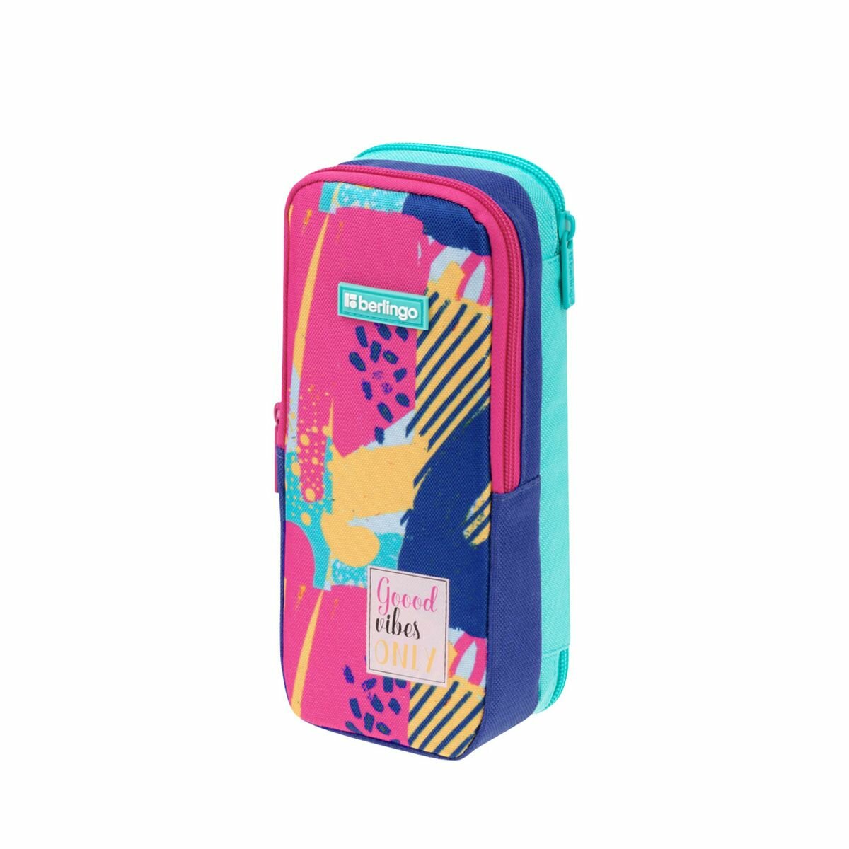 Пенал 2 отделения, 205*80*55 Berlingo "Abstract pink", полиэстер, внутренний органайзер, магнит