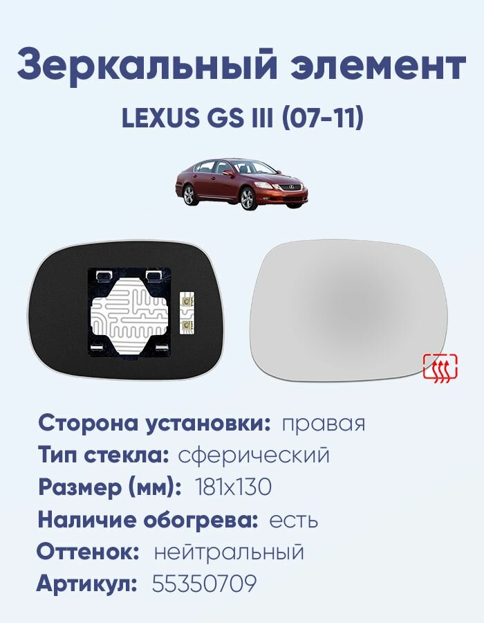 Зеркальный элемент правый LEXUS GS III (07-11) сфера нейтральный с обогревом