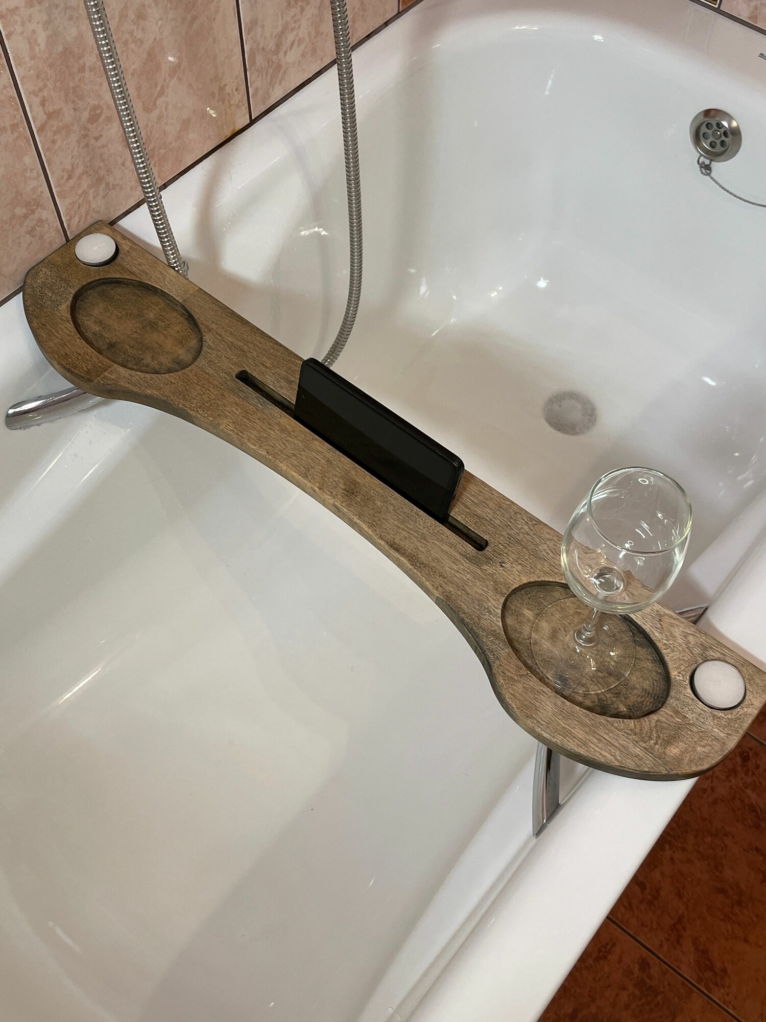 Столик-полка ArtLab Aurora №3, для ванны, дерево, темно-серо-коричневая, 75x15x2 см