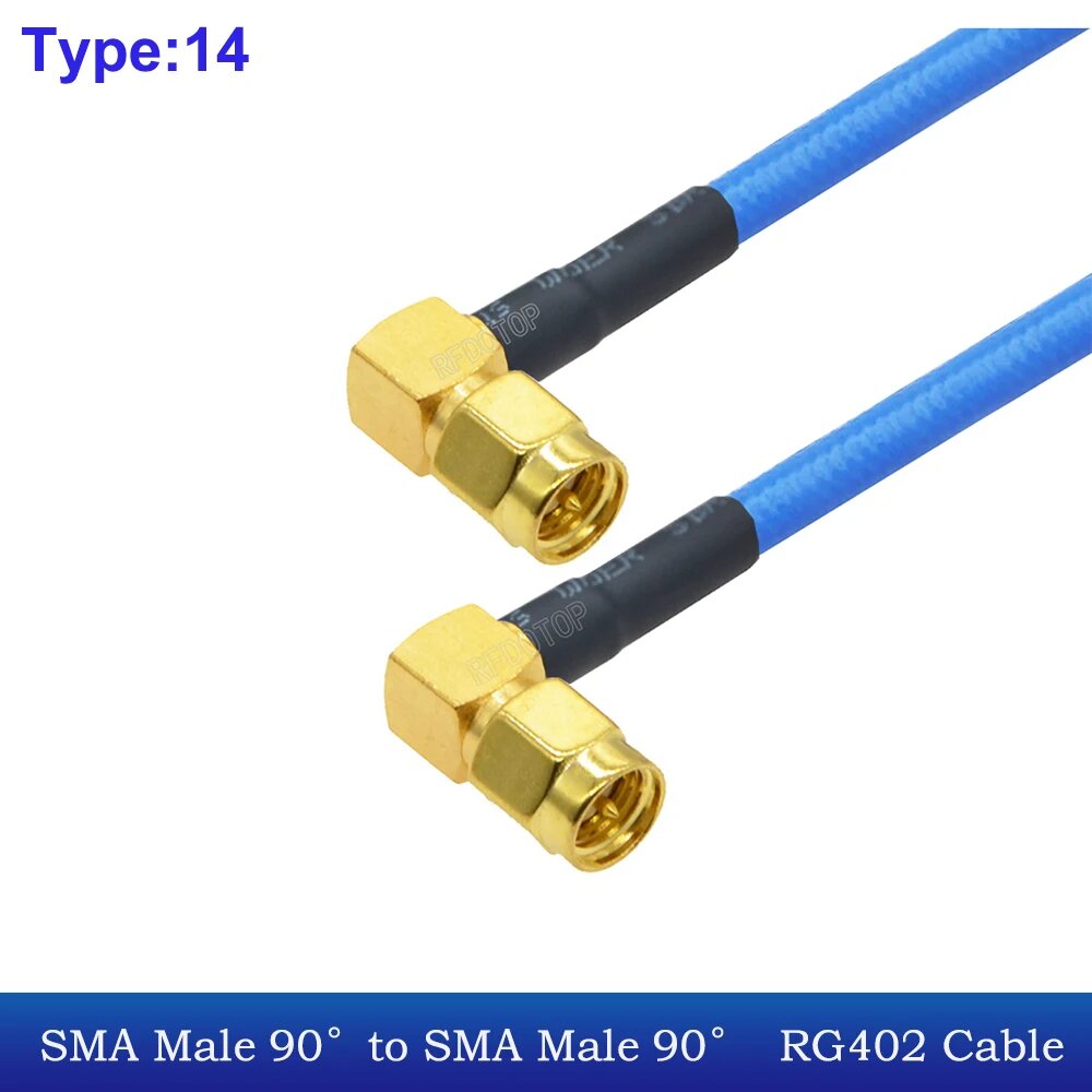 RFDOTOP Коаксиальный кабель RG-402 SMA «папа»-SMA «папа» синий 50 Ом 40CM, SMA M90 to SMA M90