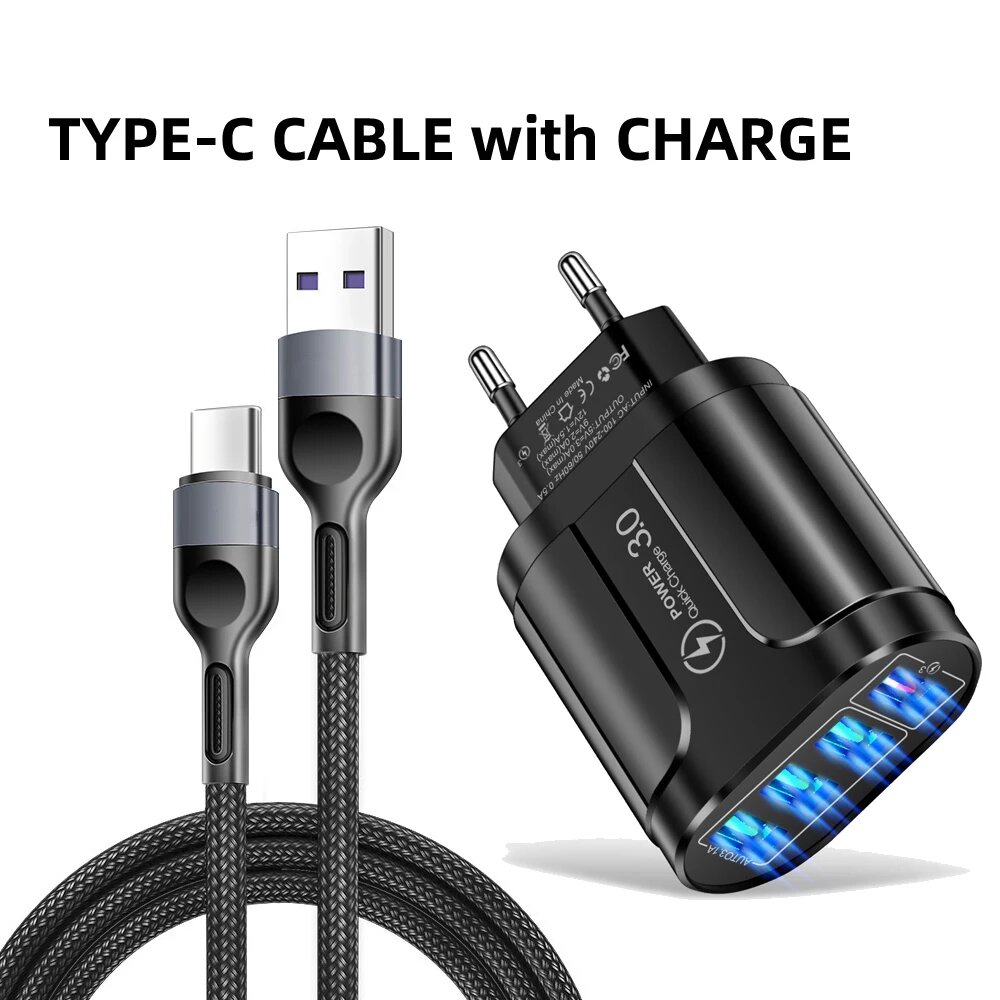 Type-C кабель с зарядным устройством EU, 30W