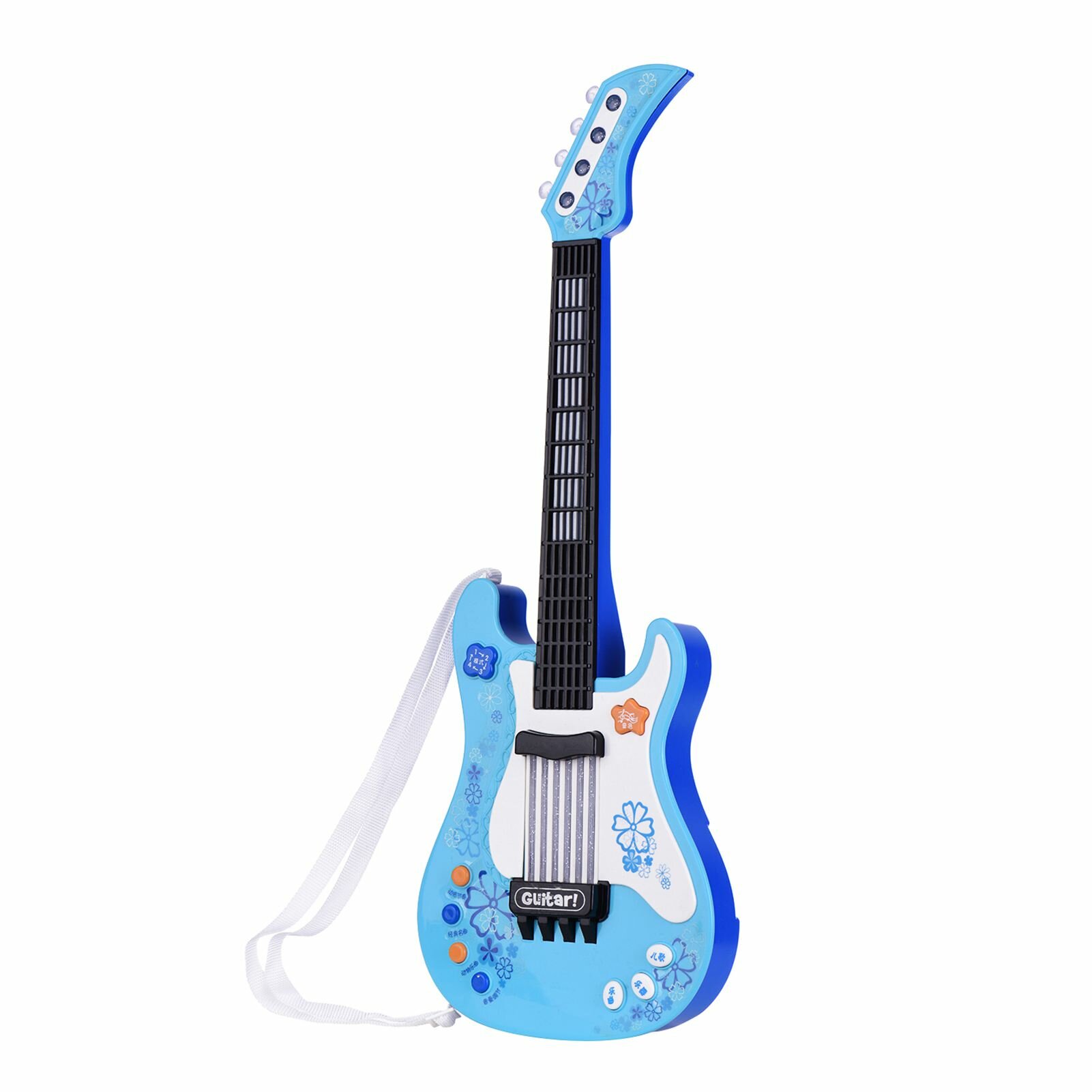 Детская гитара с ритмом, светом и звуками. Веселые развивающие музыкальные инструменты. Игрушка-электрогитара для малышей, мальчиков и девочек. Синий цвет.