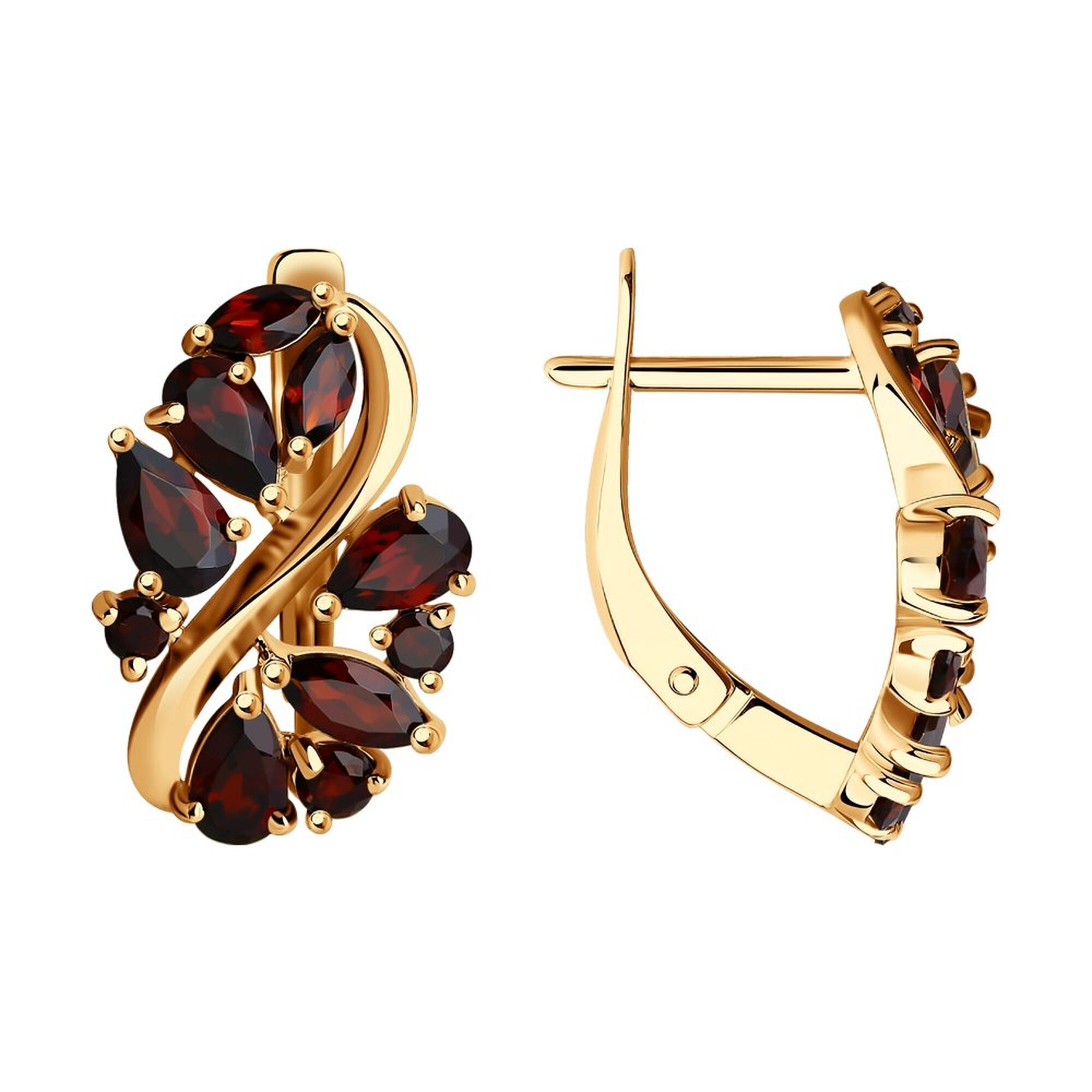 Серьги, красное золото, 585 проба, гранат