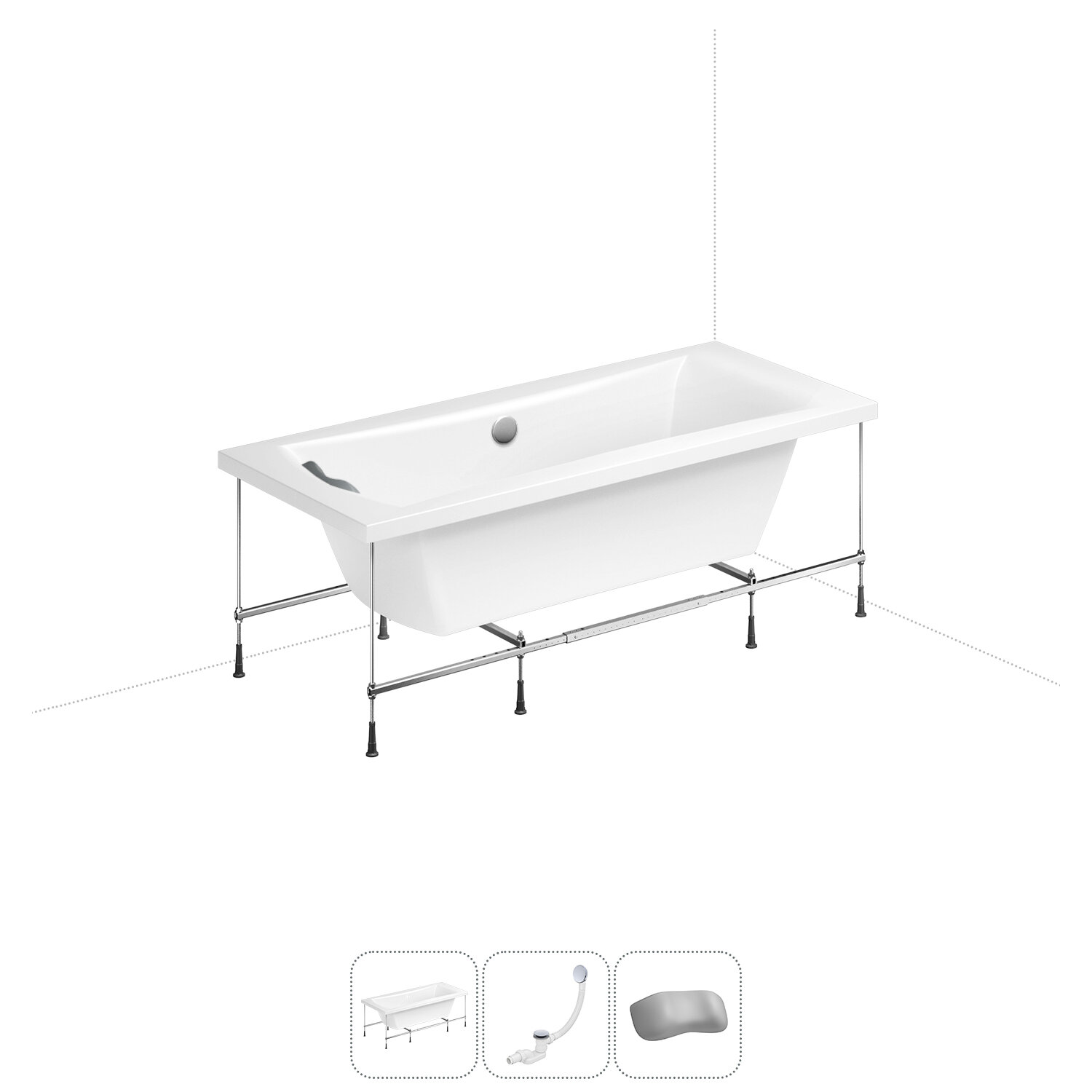 Акриловая ванна 190x90 с каркасом Lavinia Boho Evan 20220929R в наборе 4 в 1: прямоугольная ванна 190 x 90 см, каркас, слив-перелив, подголовник
