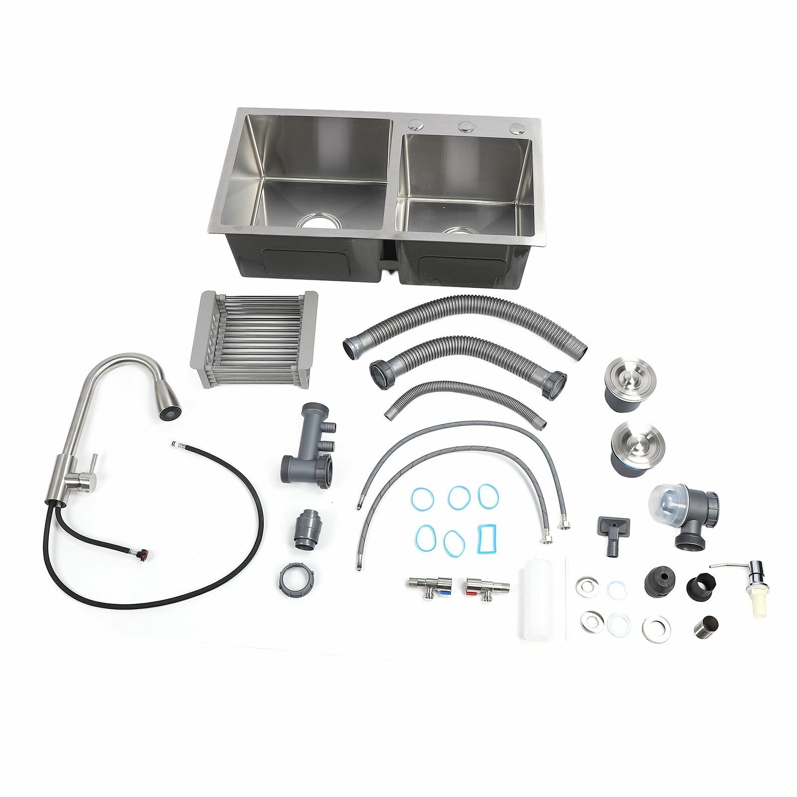 Встраиваемая раковина с выдвижным краном и двойной чашей