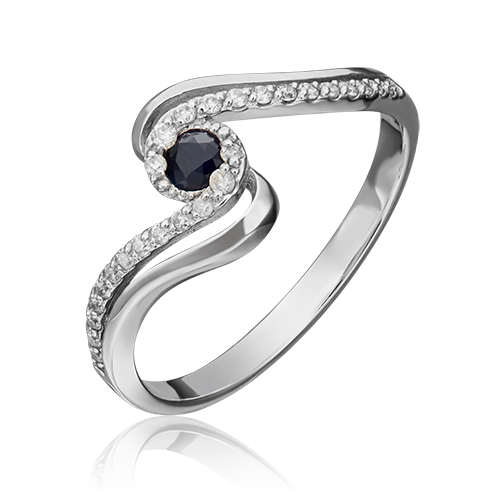 Кольцо, белое золото, 585 проба, сапфир, бриллиант