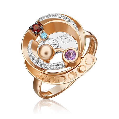 Кольцо, комбинированное золото, 585 проба, аметист, топаз, гранат