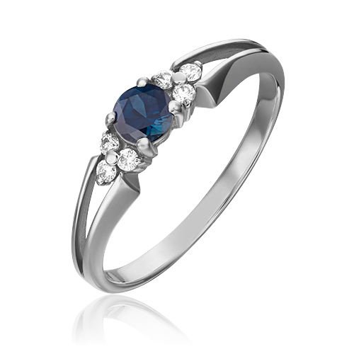 Кольцо, белое золото, 585 проба, сапфир, бриллиант