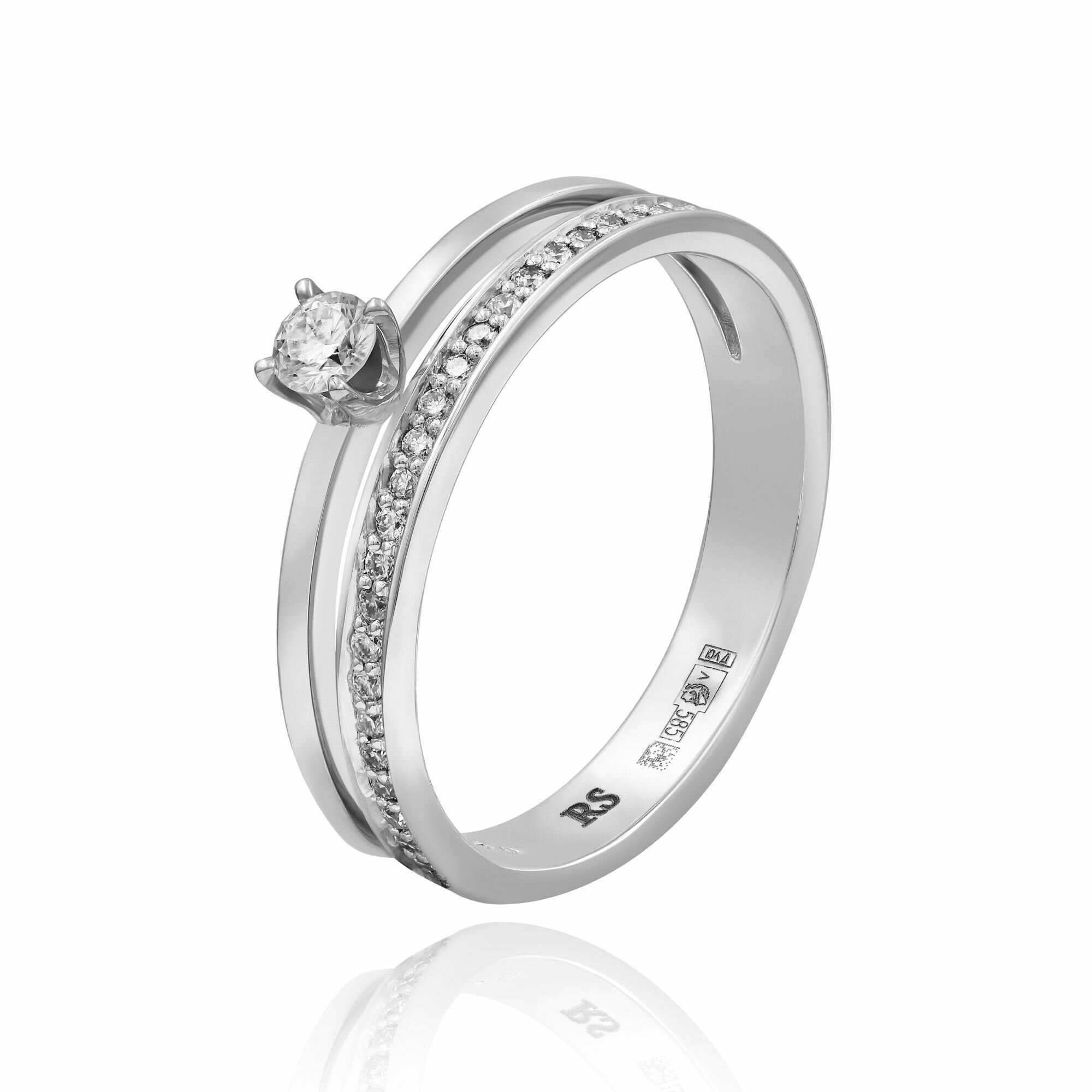 Кольцо помолвочное, обручальное, белое золото, 585 проба, родирование, бриллиант